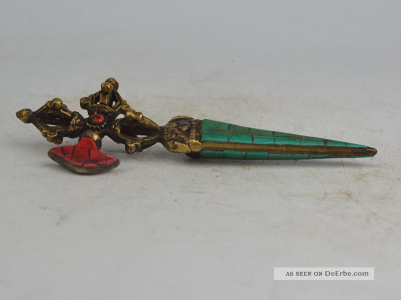Old Copper&turquoise Carving Talisman Statue Pendant