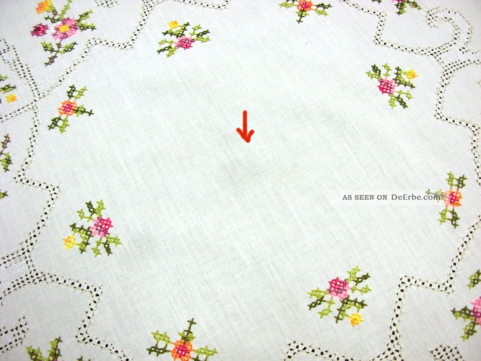 Alte Gestickte Tischdecke Handarbeit Stickerei Rosen/blumen Ajour Baumwolle