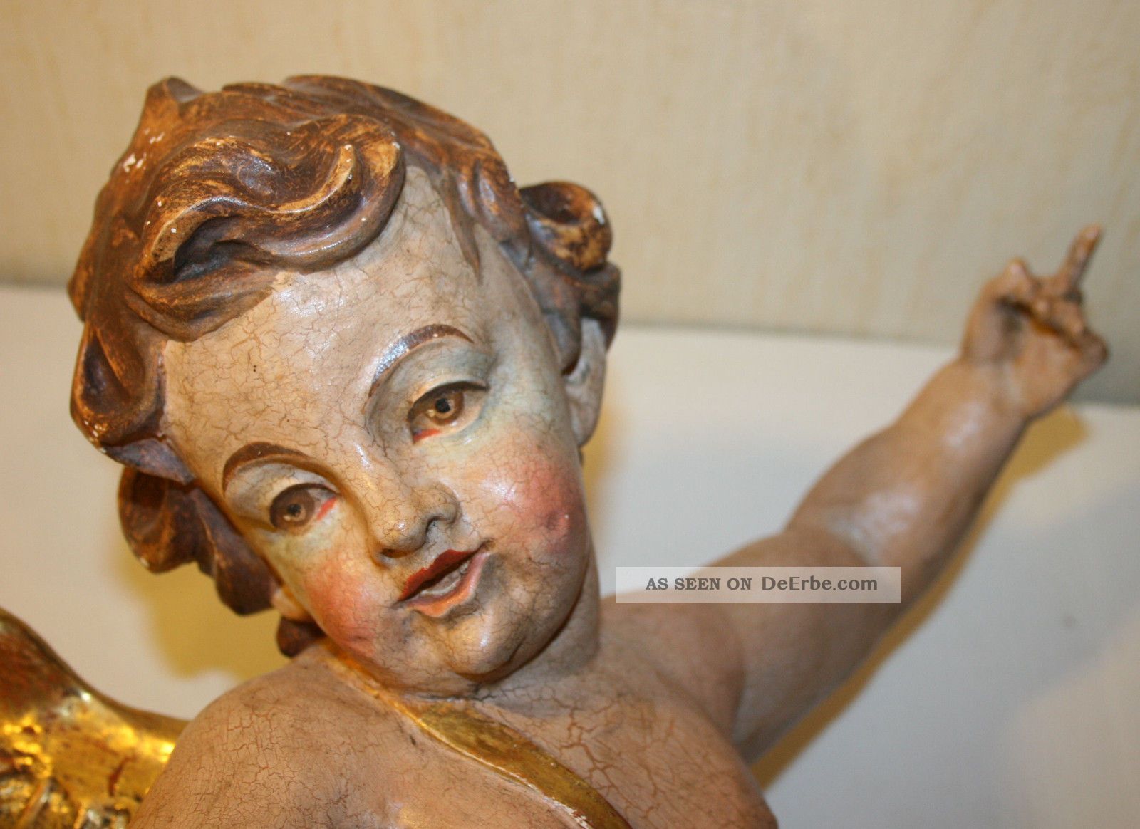 Putte Engel Große Figur Holzschnitzerei Blattvergoldet Ca 57 Cm Nr 02