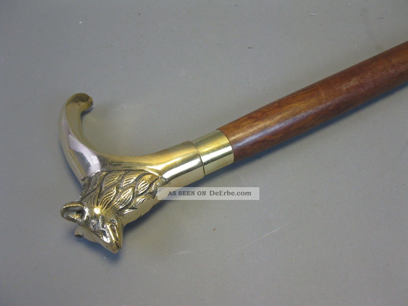 Holz Spazierstock Gehstock Wanderstock Walking Stick Messing Mit Fuchs 95cm
