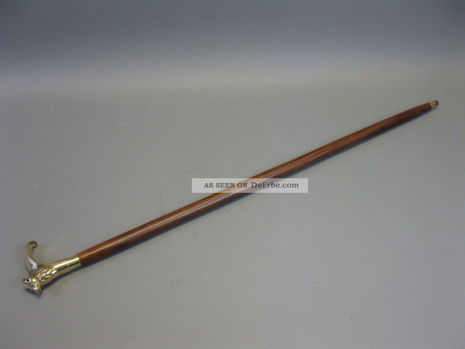 Holz Spazierstock Gehstock Wanderstock Walking Stick Messing Mit Fuchs 95cm