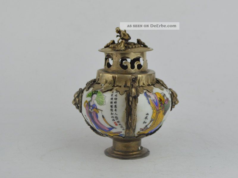 Collectible Decorated Old Copper&porcelain Handwork Belle Incense ...