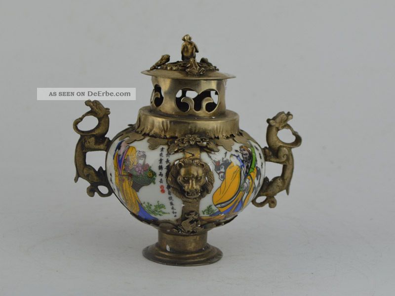 Collectible Decorated Old Copper&porcelain Handwork Belle Incense ...