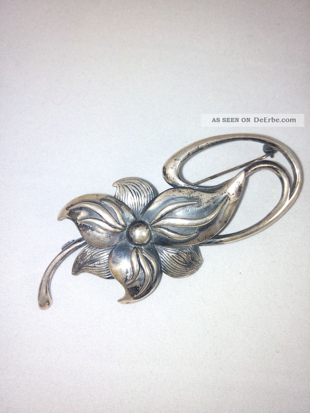 Große Jugendstil Brosche Aus Silber 925 Blume