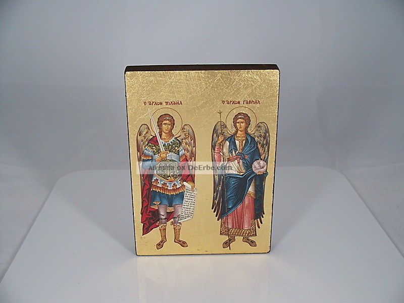 Siebdruck Ikone Die Erzengel Michael & Gabriel H 14, 5 Cm Ikonen Heiligenbild