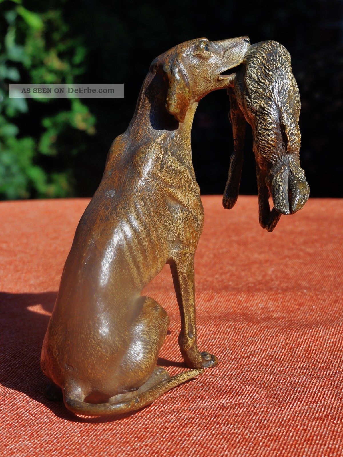 Große Sehr Schöne Alte Sehr Massive Wiener Bronze, Jagdhund Mit Hase ...