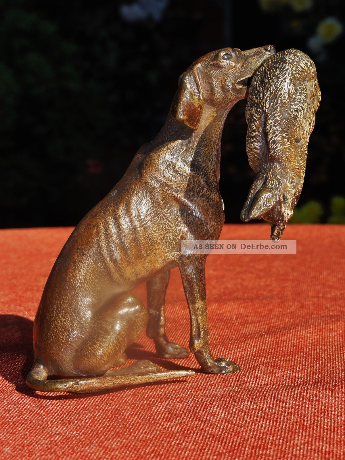 Große Sehr Schöne Alte Sehr Massive Wiener Bronze, Jagdhund Mit Hase ...