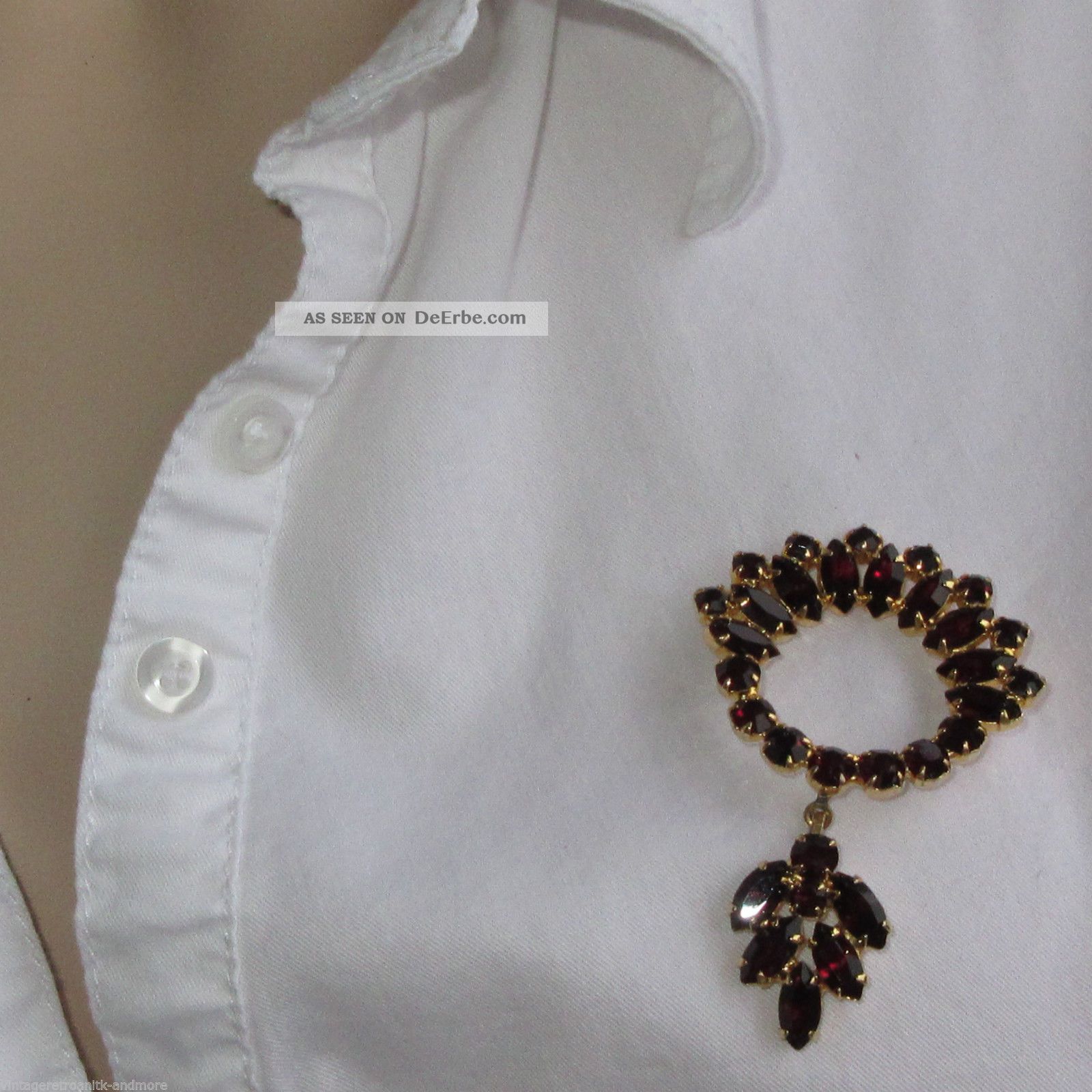 Strass Brosche Vergoldet Vintage Design Granatrote Farbsteine Toll Funkelnd