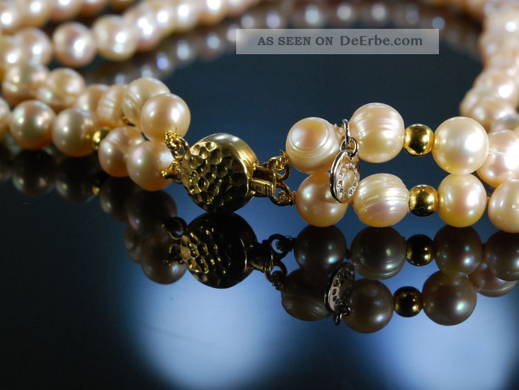 Zartes RosÉ Zucht Perlen Collier Kette Silber 925 Vergoldet Pearl Necklace