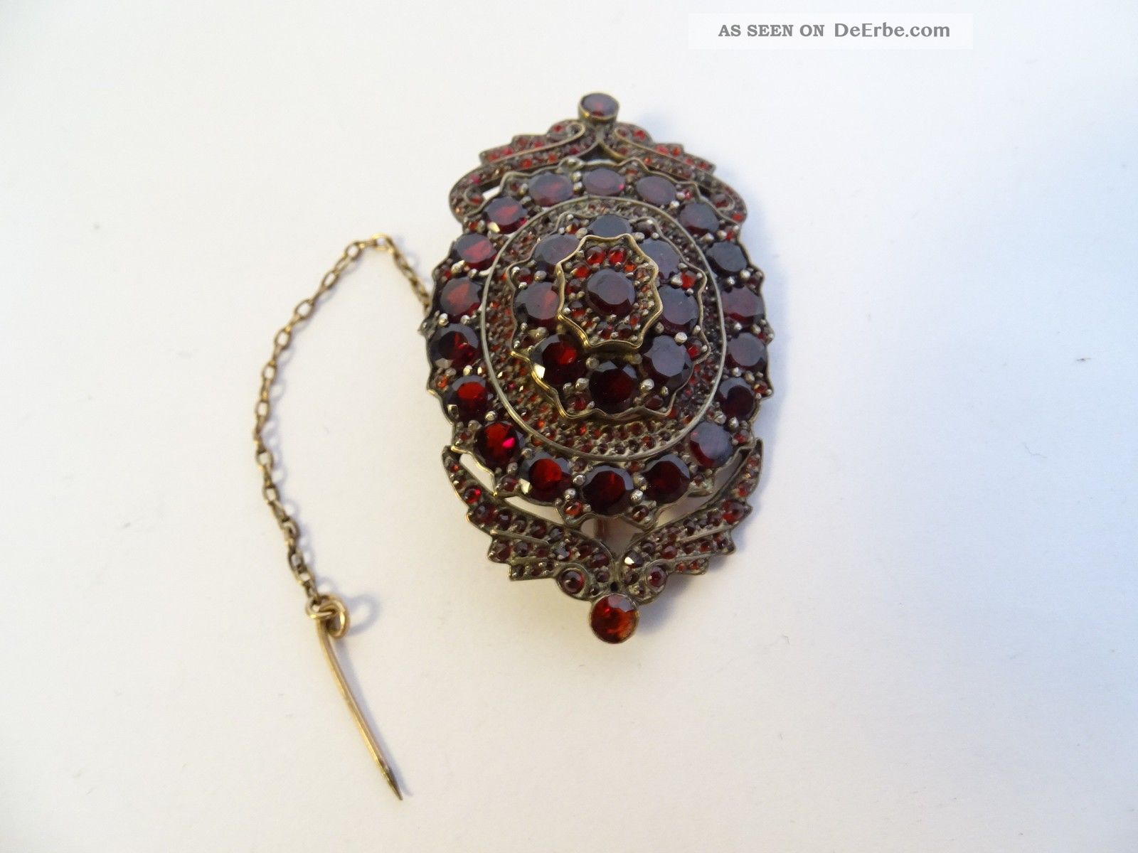 Herrliche Antike Große Brosche Mit Böhmischen Granaten Viele Rote ...