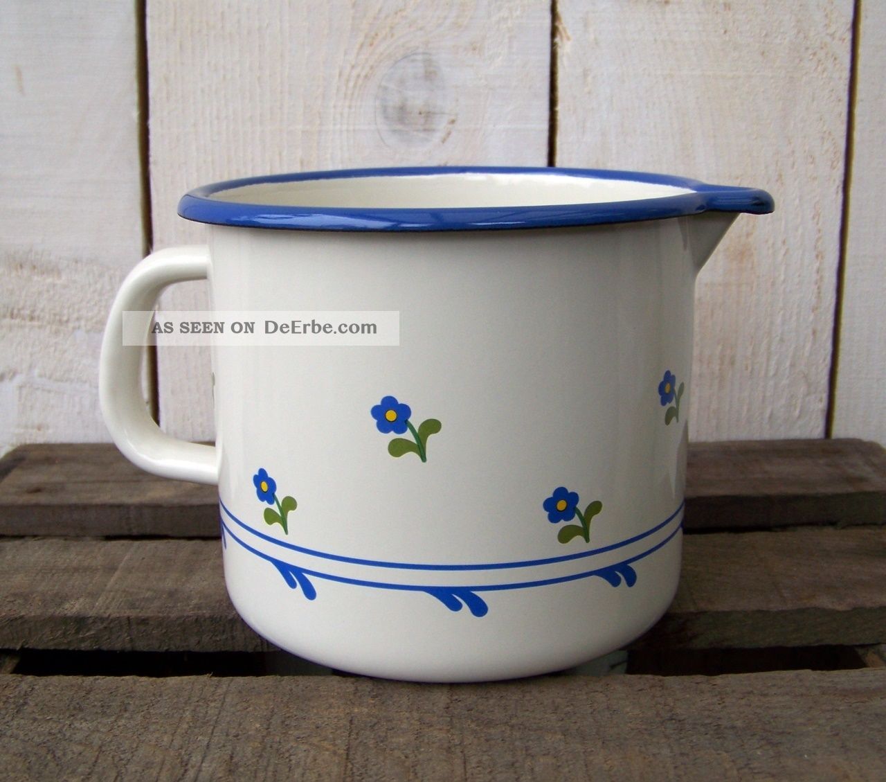 Emaille Milchtopf 1 Ltr Blümchen Topf Email Messbecher Nostalgie